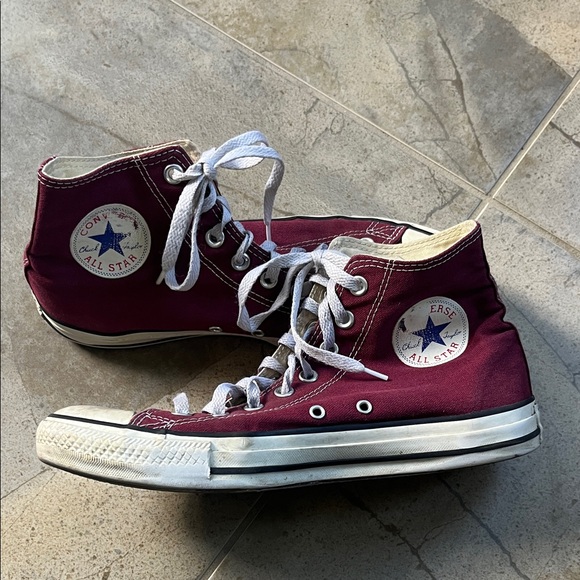 Converse | Shoes | Converse Maroon High Tops With White Accents | Poshmark